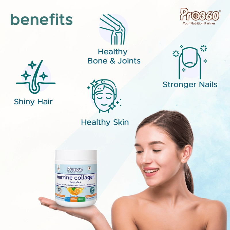Pro360 Marine Collagen Peptides for Healthy Skin, Hair, Nails, Bone and Joint, Post workout ...